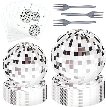 Amazon.com: QsiuYbng 96 Pcs Disco Plates Set Disposable Silver Paper ...
