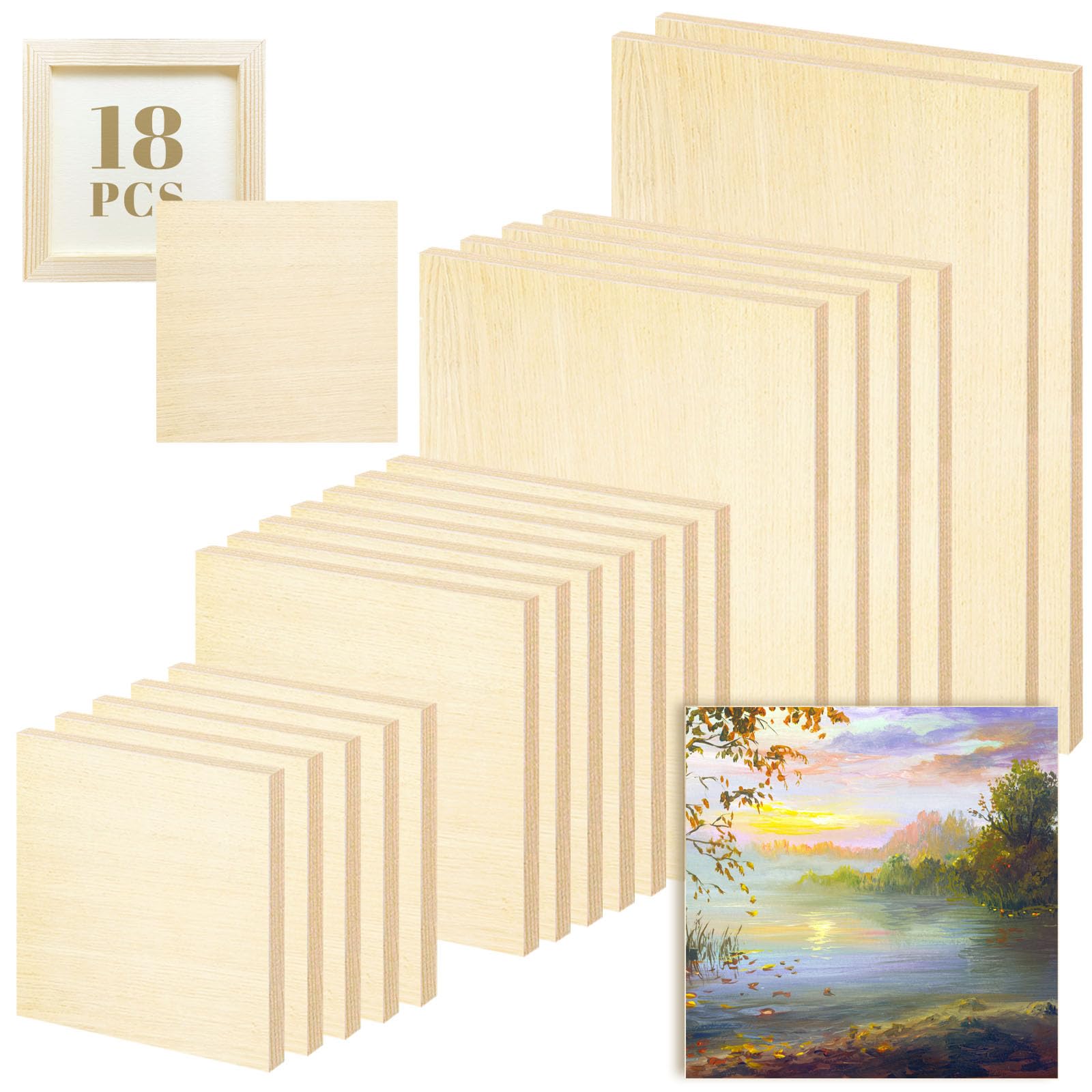 Amazon.com: FUYCIEUM 18 Pack Unfinished Wood Canvas Board, 4 Sizes Wood ...