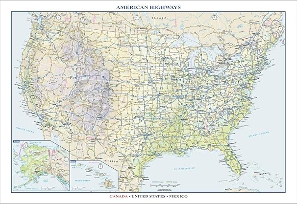 American Highways Wall Map - 22.75" x 15.5" Laminated : Amazon.in ...