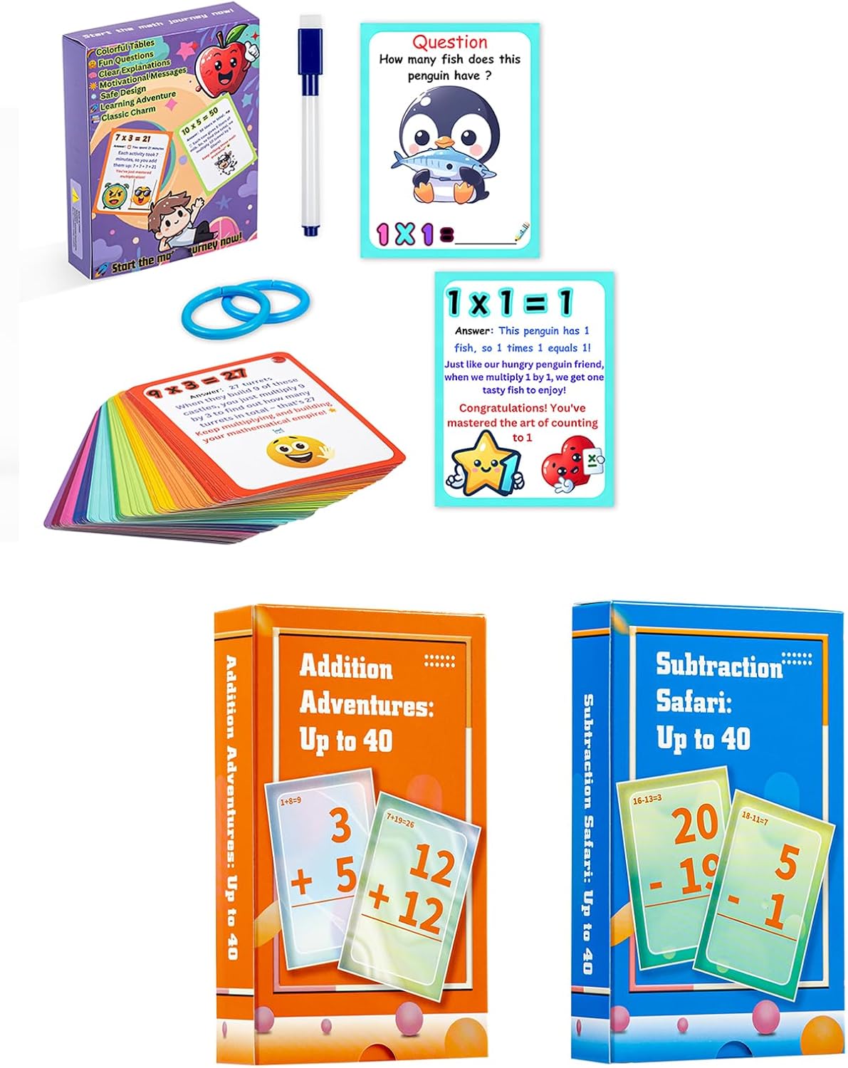 Amazon.com: Alened Multiplication Addition and Subtraction Flash Cards ...