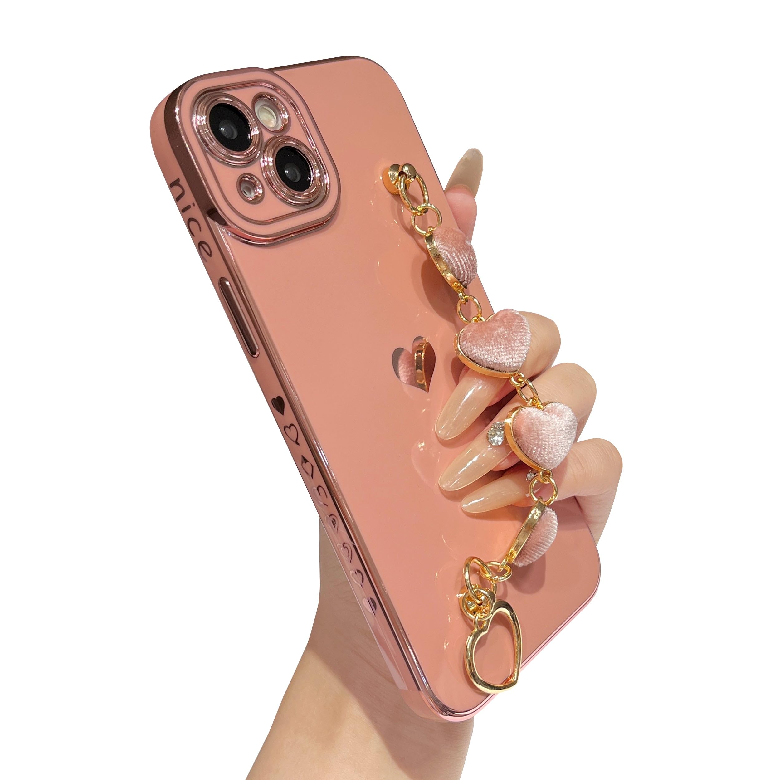 Amazon.com: Caseative for iPhone 14 Plus Case,Cute Plating Love Heart ...