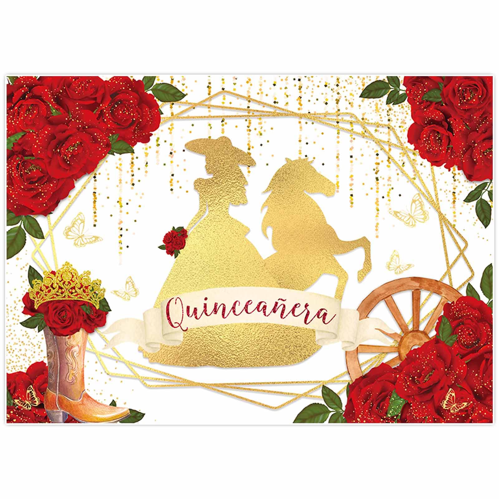 Allenjoy Red Rose Western Quinceanera Backdrop For Girl Princess Rustic ...