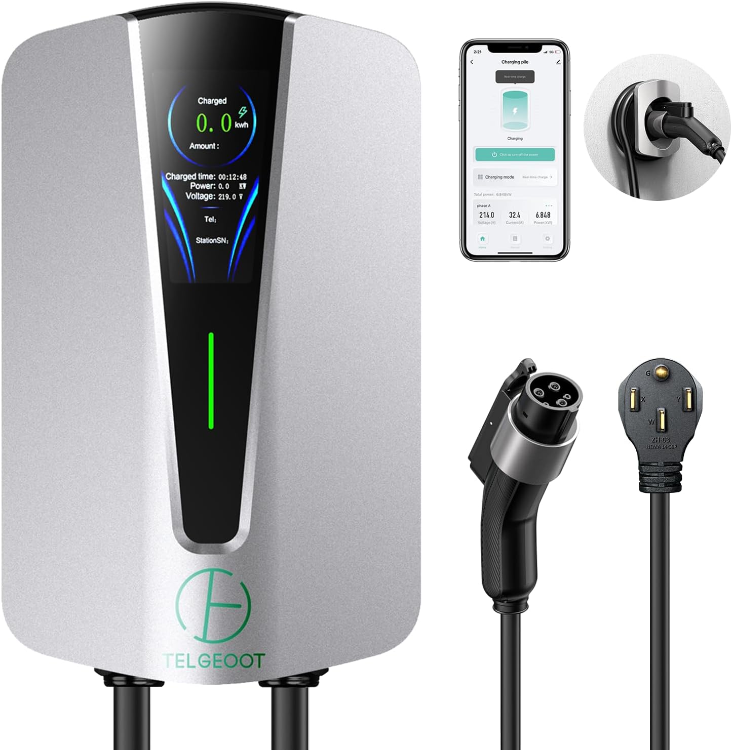 Amazon.com: Vschnel EV Charger Level 2 48 amp Indoor/Outdoor Electric ...