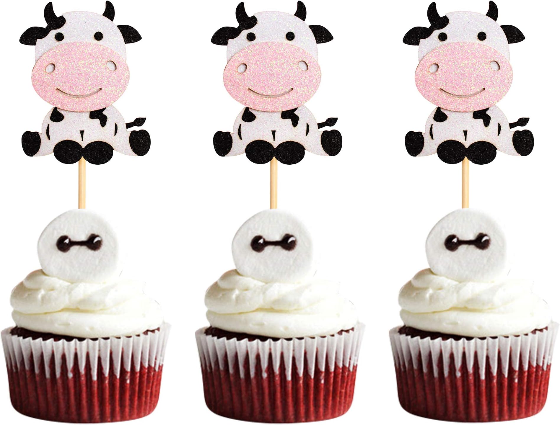 Amazon.com: Gyufise 36Pcs Cow Cupcake Toppers Farm Animal Happy ...