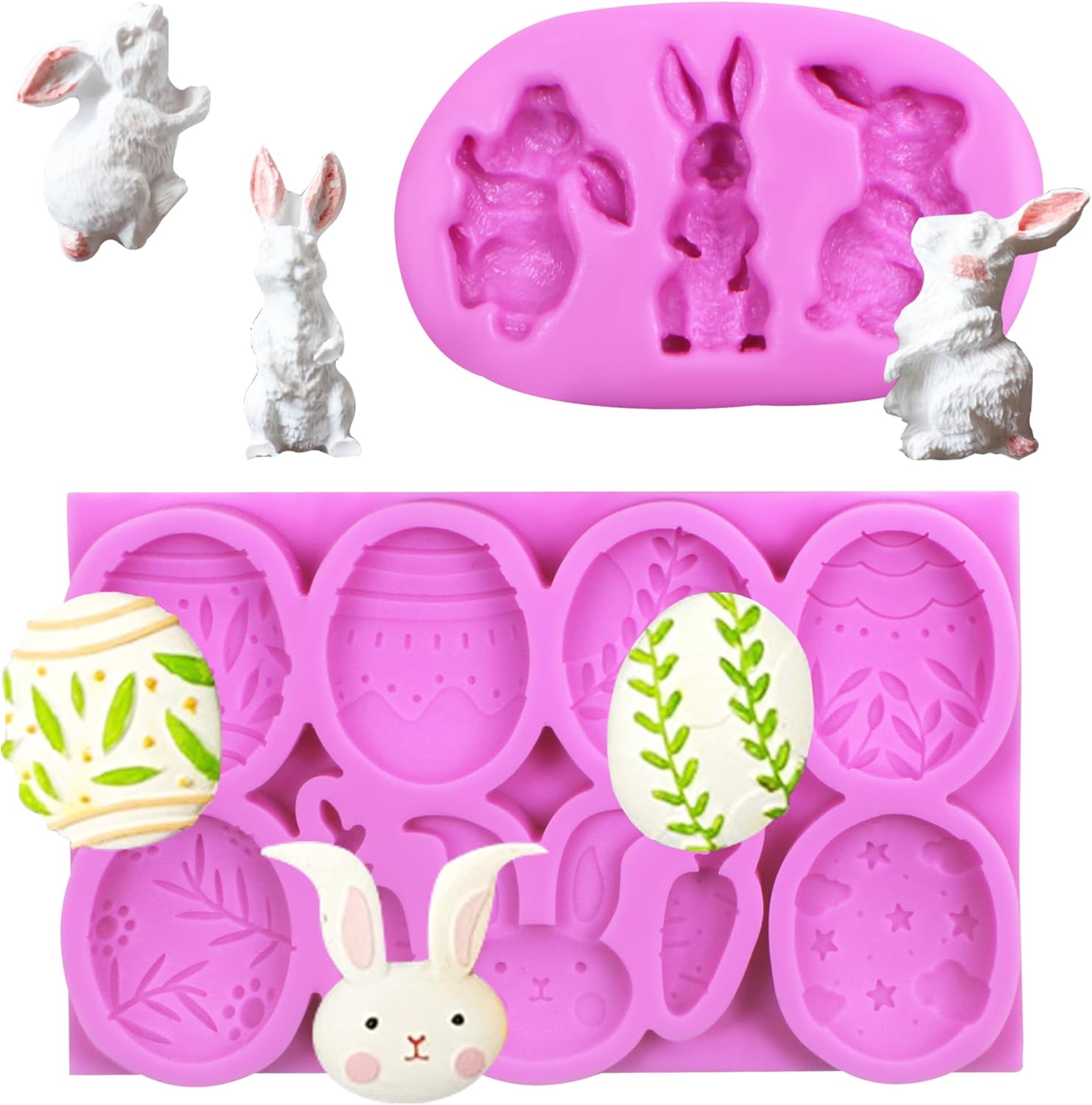 Amazon.com: Easter Rabbit Fondant Molds, Cute Bunny 3D Silicone Molds ...