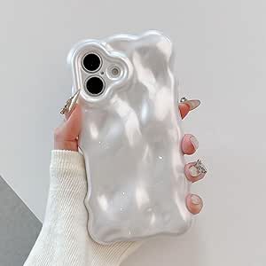 Amazon.com: UEEBAI Ripple Case for iPhone 16, Cute Silver Cover Wave Shape for iPhone Case ...