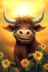 Amazon.com: Smiling Longhorn Cow Diamond Painting Kits - Diamond Art ...