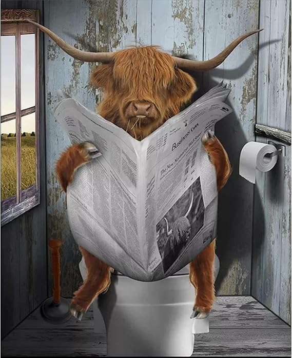 Amazon.com: CUIDIS Cow Reading Newspaper in The Toilet Painting Set ...