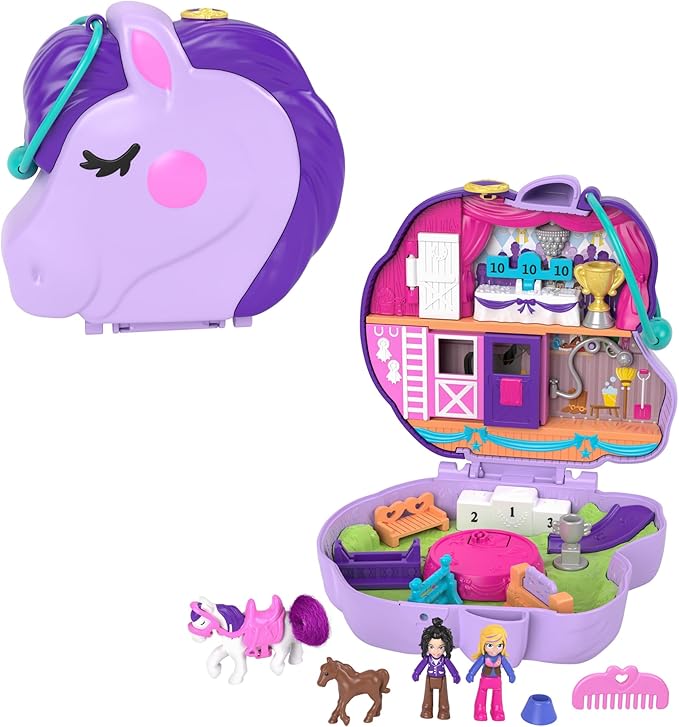 Amazon.com: Polly Pocket Compact Playset, Jumpin' Style Pony with 2 ...