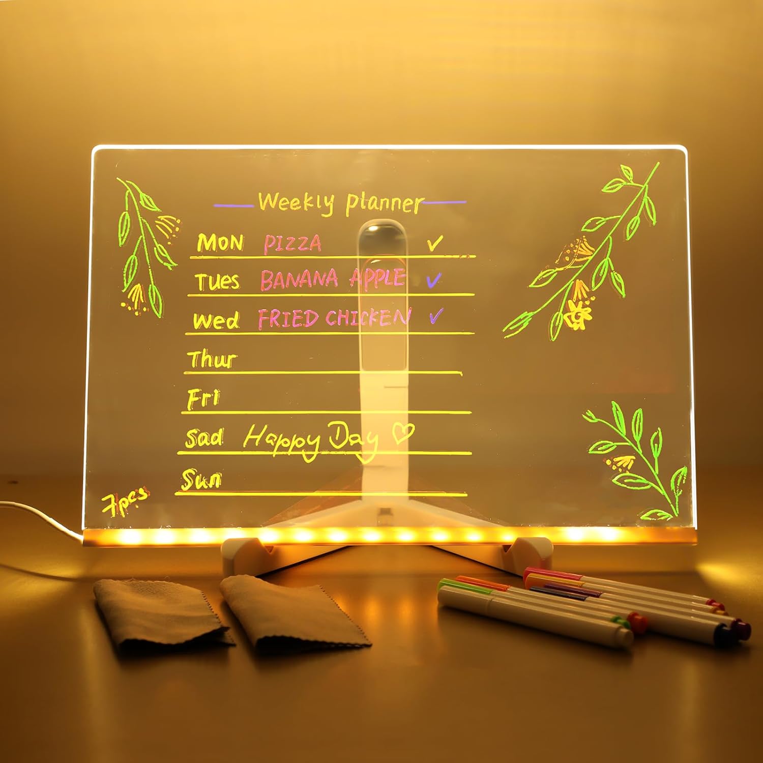 Baytion Note Board with 7 Colors Pen, LED Acrylic Message Board 30x20cm ...