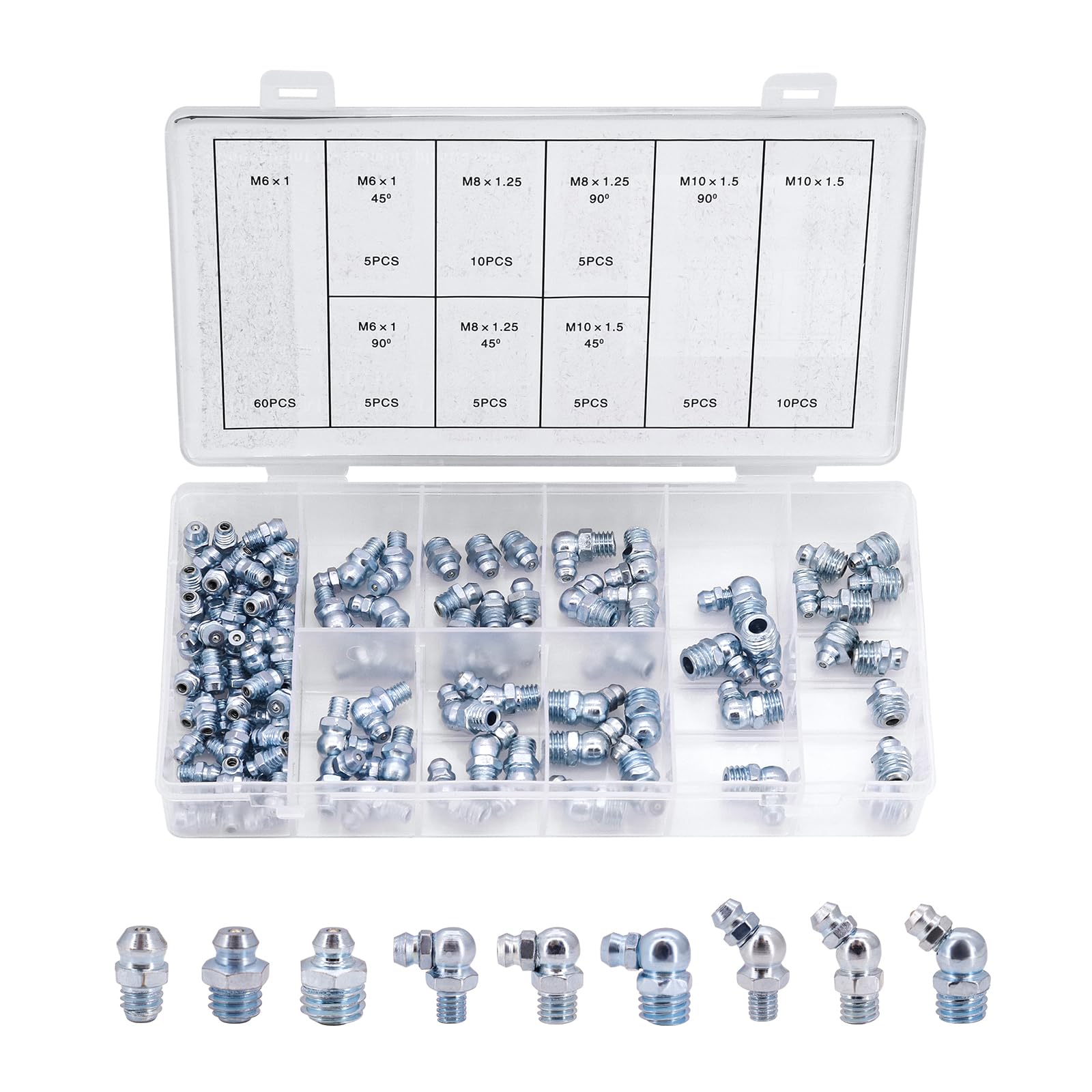 Yuhtech Grease Fittings, 110 Pcs Grease Nipples Conical Grease Nipples ...