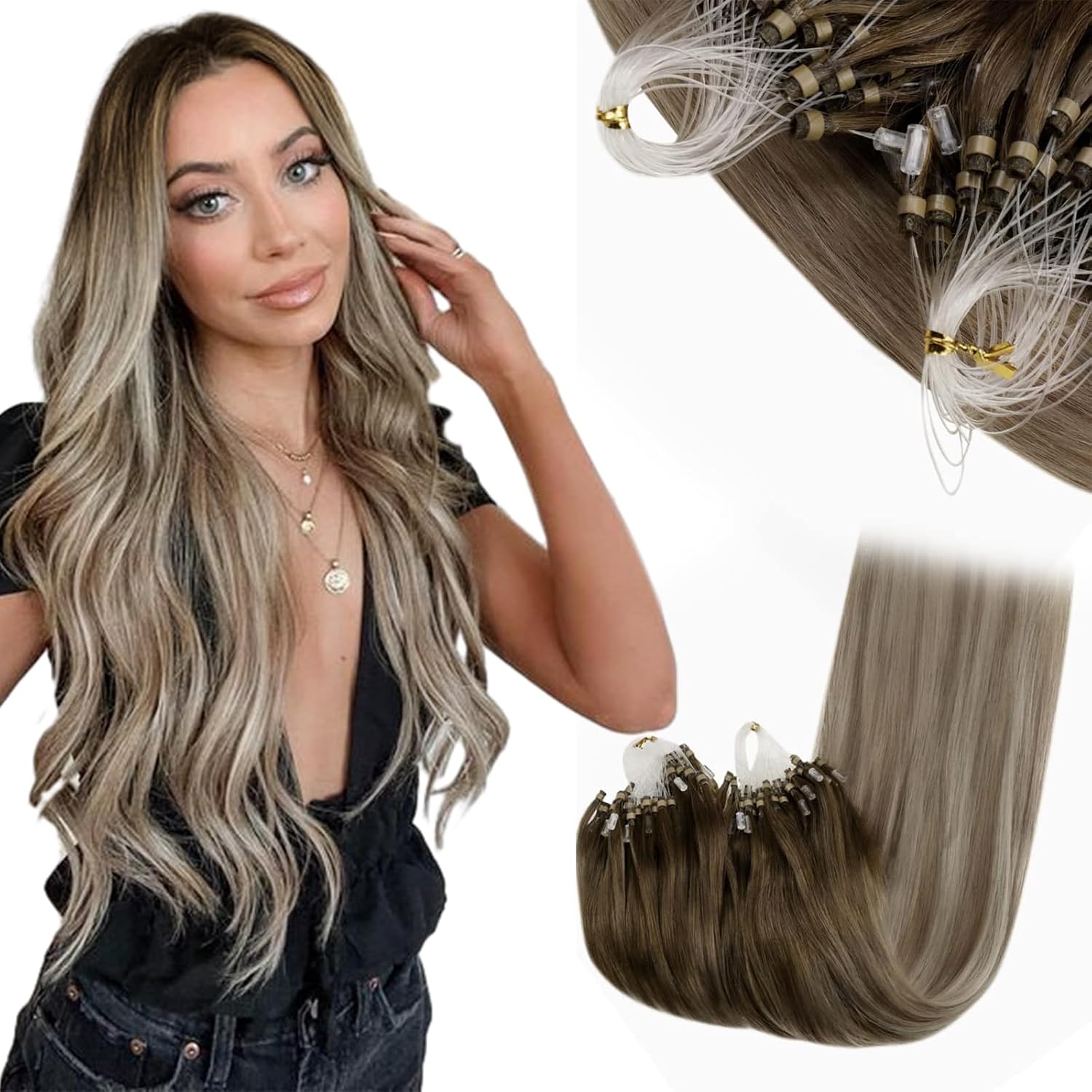 Amazon.com : RUNATURE Micro Beads Hair Extensions Remy Human Hair Micro ...