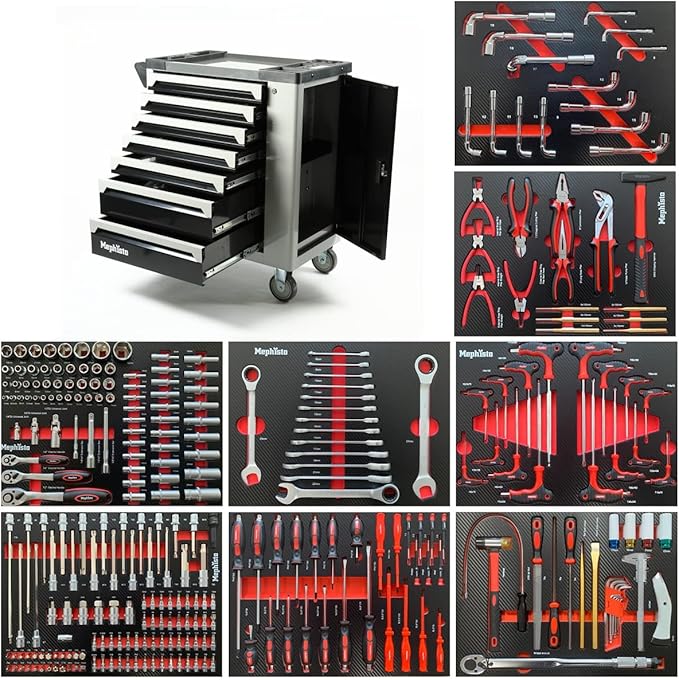 Mephisto Servante à outils XXL avec 7 tiroirs, dont 7 tiroirs remplis d ...