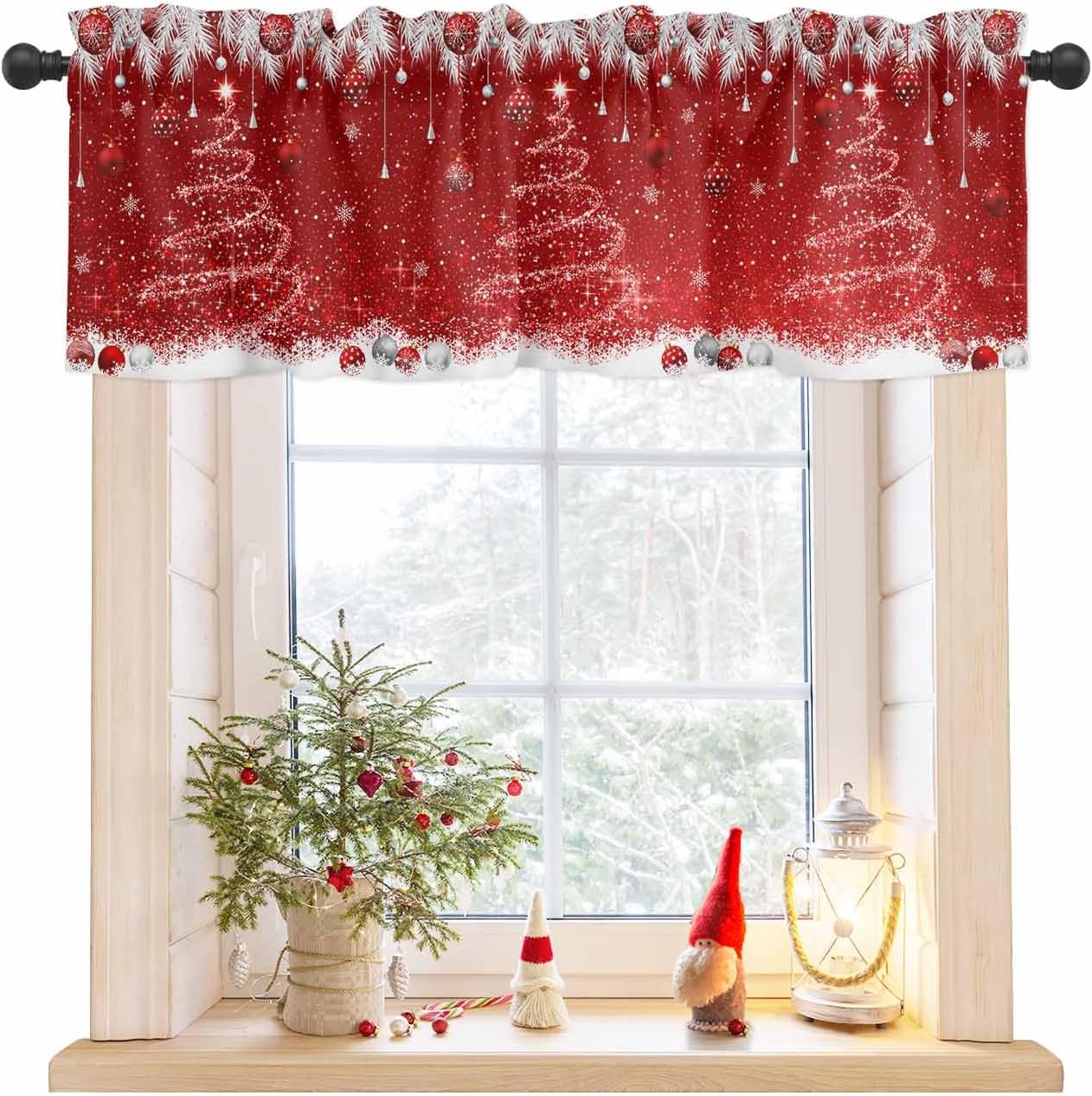 Amazon.com: Christmas Valance for Windows Pine Xmas Tree Snowflake ...