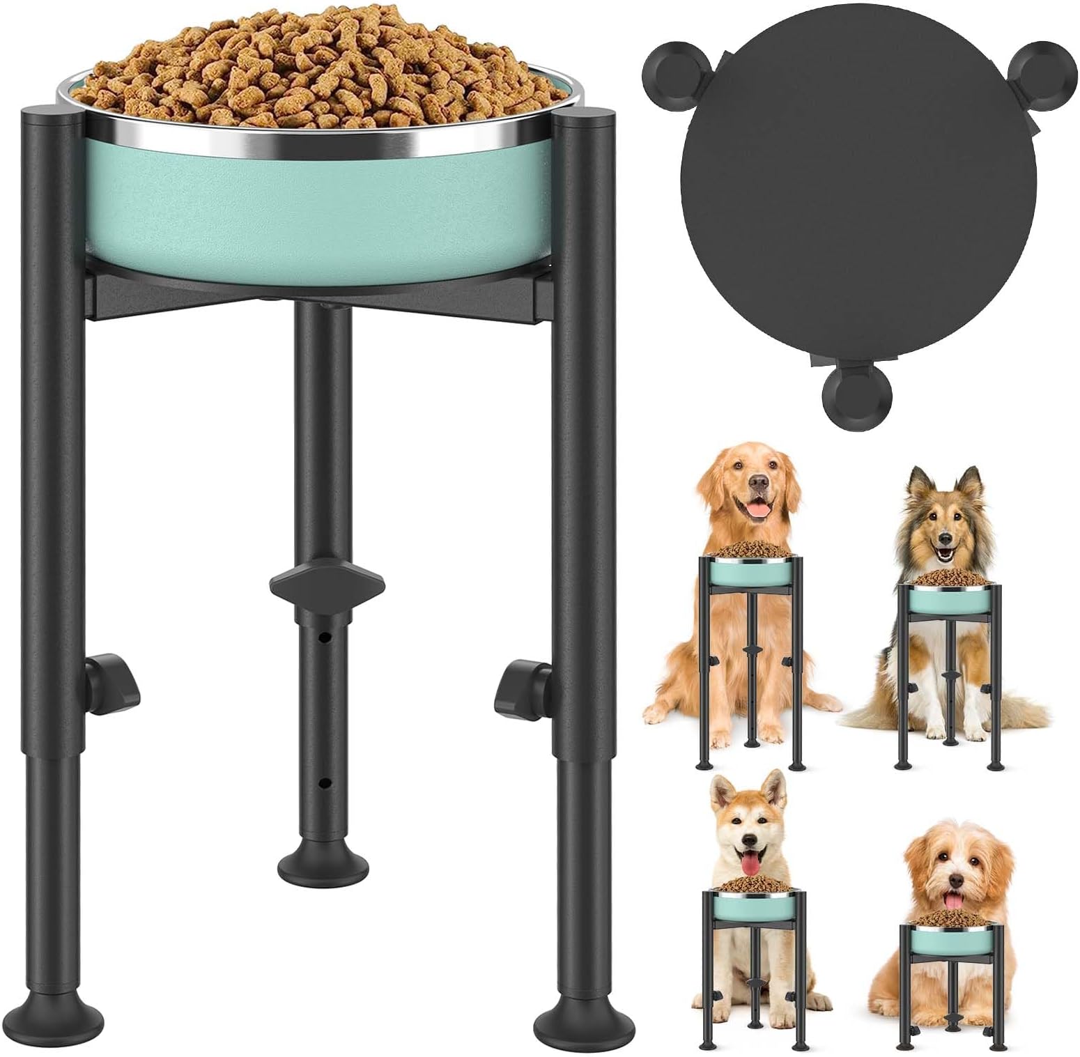 Adjustable Elevated Dog Bowl Stand for Dogs - 4 Heights, Wide 5-10 ...