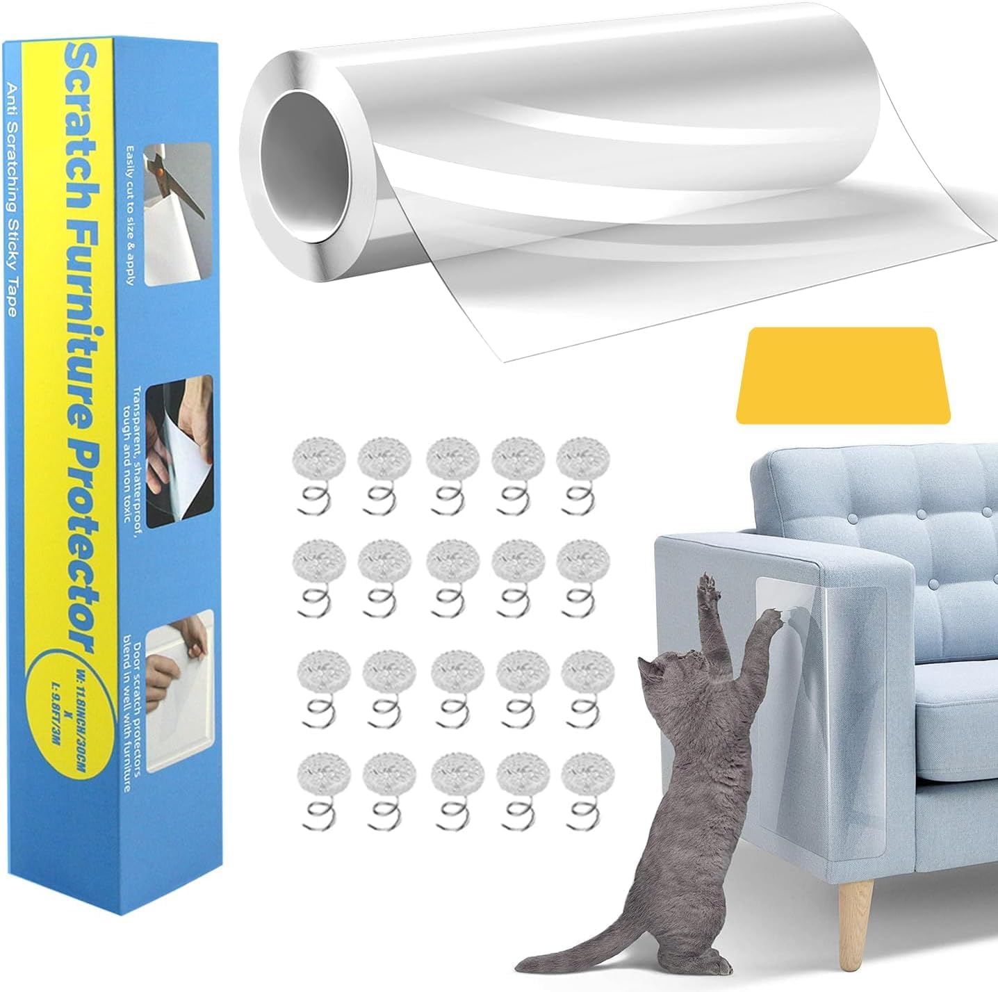 TLMUSE Cat Scratch Protector, 11.8" x 118" Single-Sided Sticky Door ...