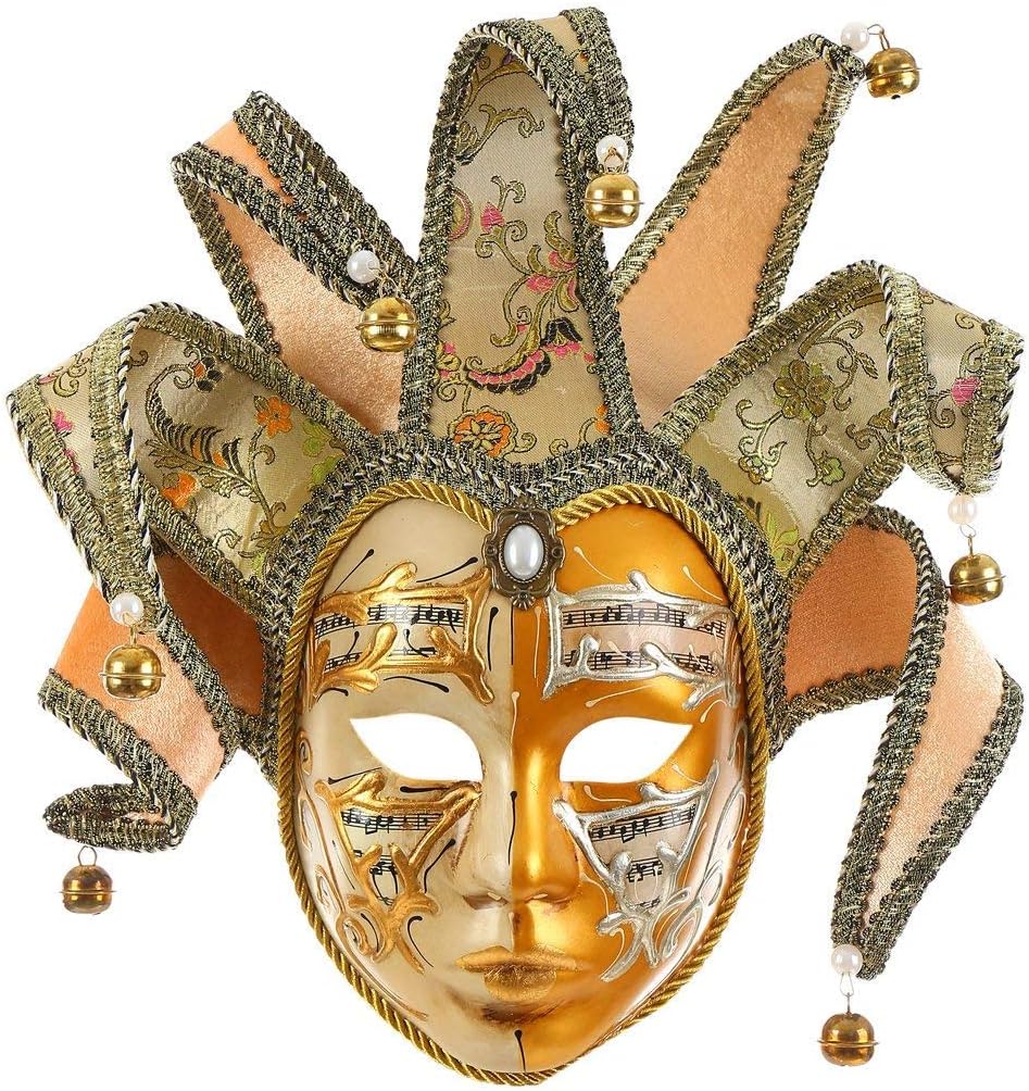 MICG Gold Volto Resin Music Venetian Jester Mask Full Face Masquerade ...