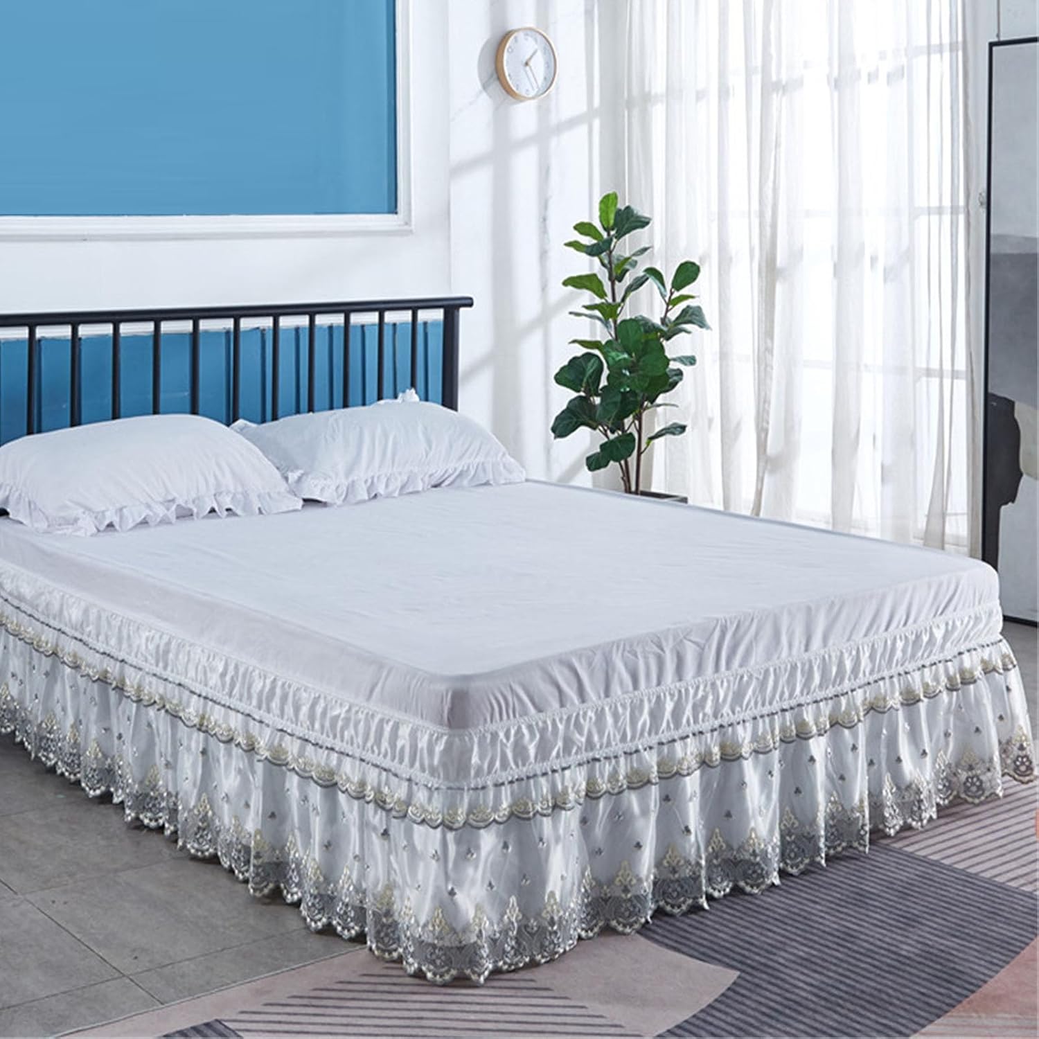 Surwin Pleated Bed Valance Sheet Single Double King, Vintage Lace Bed ...