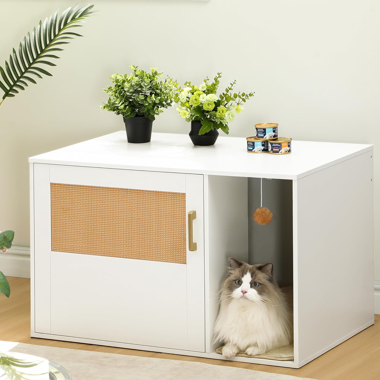 Cat Litter Box Enclosure With Rattan Door Hidden Litter Box Furniture cat-litter-box-enclosure-with-rattan-door-hidden-litter-box-furniture