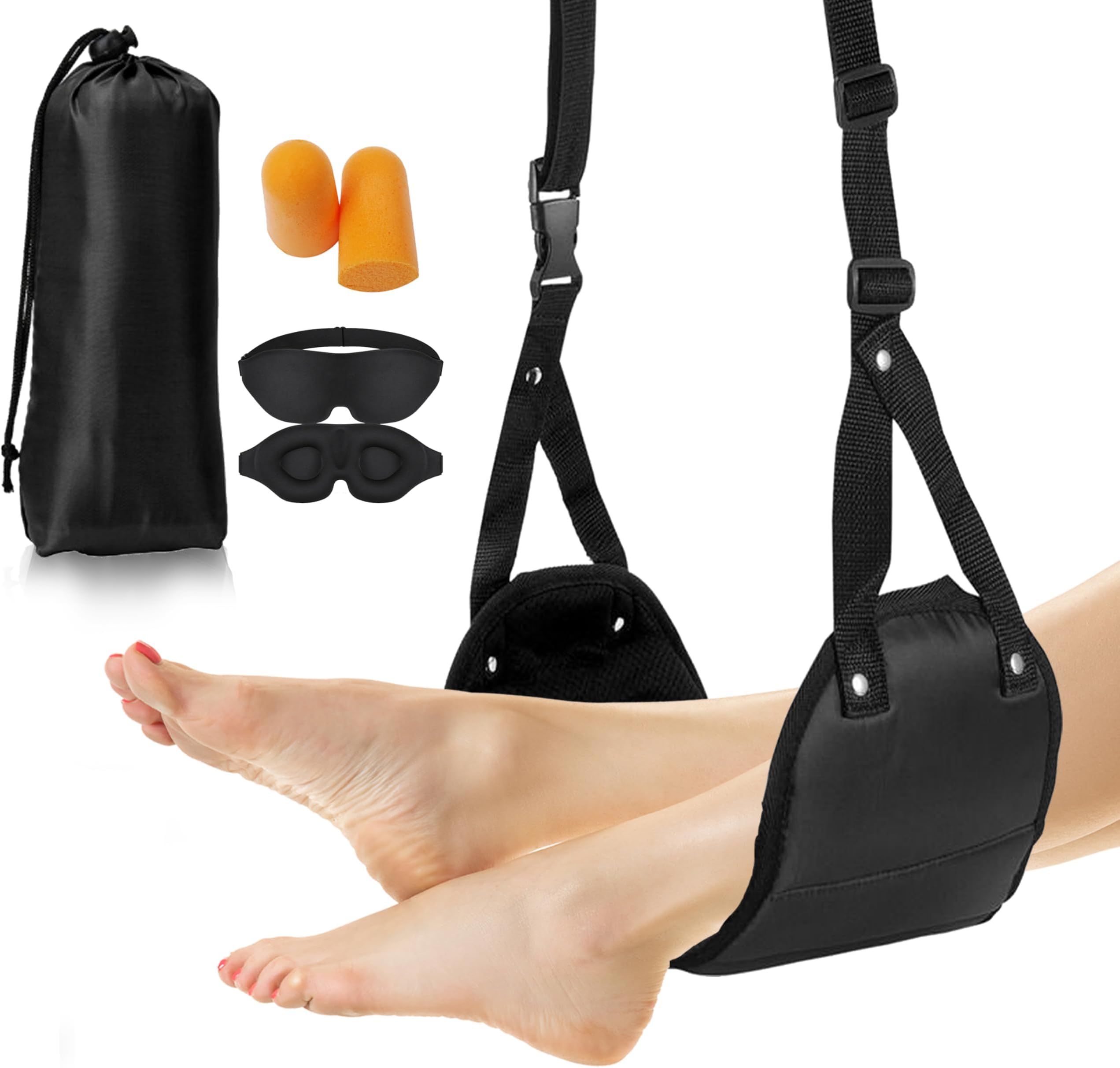 Amazon.com: Premium 2-Pack Airplane Foot Hammock with 2 Eye Masks & 2 ...