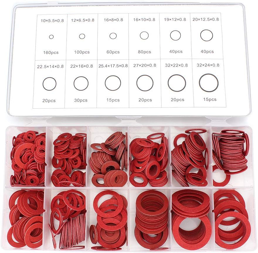 Yuhtech Fibre Washer Assorted Kit - 600 Pcs Fiber Washer Red Steel ...