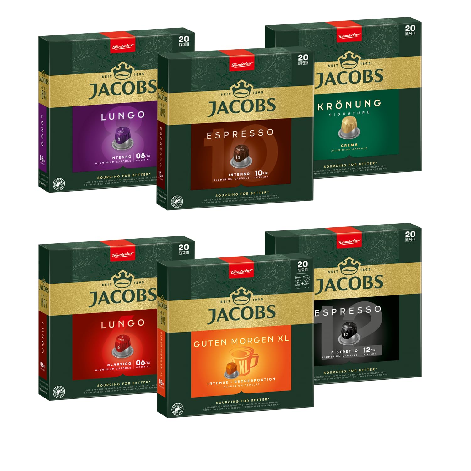 Jacobs Kapseln Vielfaltspaket - 120 Nespresso® kompatible Kaffeekapseln aus Aluminium - 6 ...