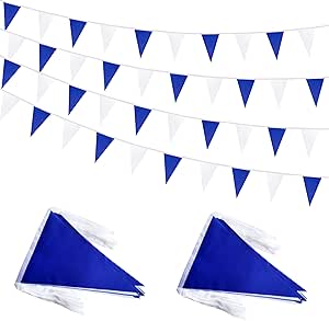 Amazon.com : Rotenl 100 Feet 60 Pcs Blue and White Pennant Banner Flags ...