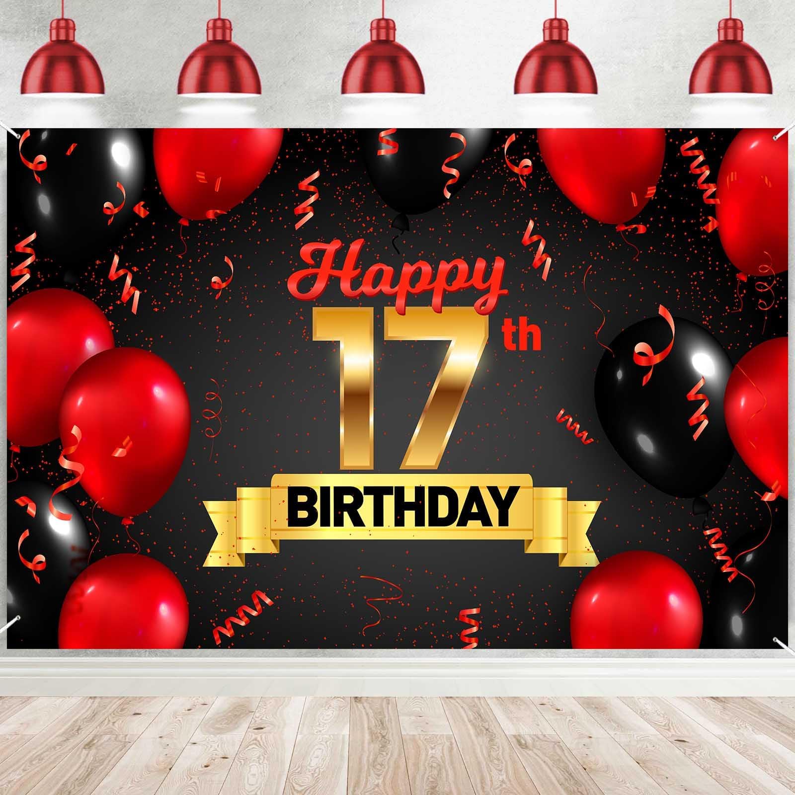 Amazon.com: Happy 17th Birthday Red Black Decorations Banner Backdrop ...