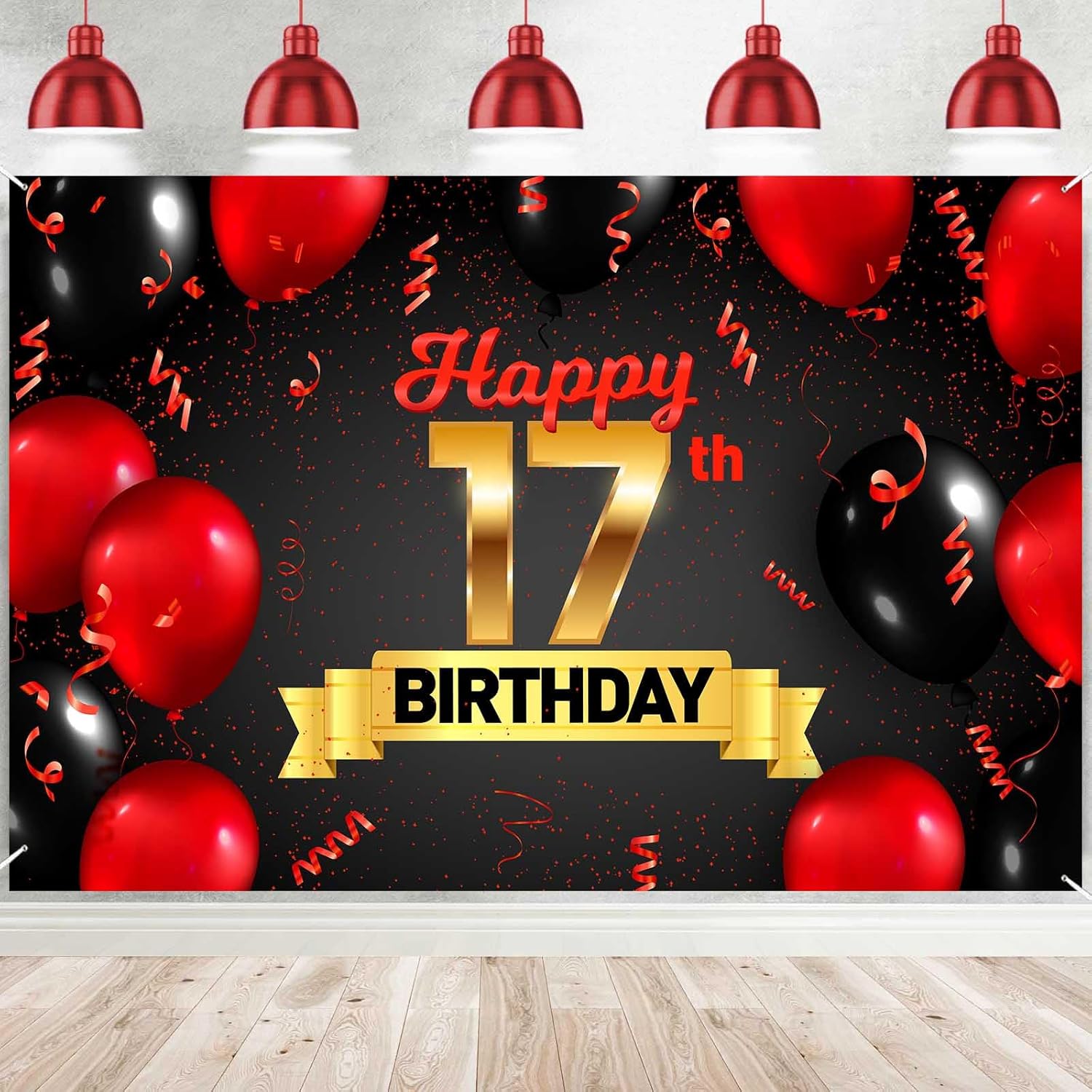 Amazon.com: Happy 17th Birthday Red Black Decorations Banner Backdrop ...