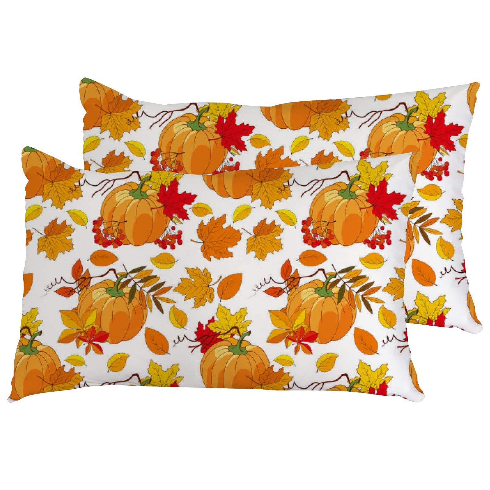 Amazon.com: Vantaso Pillow Case Pumpkin Maple Leaves Thanksgiving Day Halloween Orange 2 Pack ...