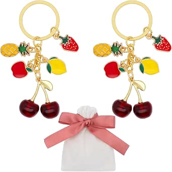SIQYUWM 2Pcs Fruit Keychain Alloy Enamel Lemon Pineapple Strawberry ...