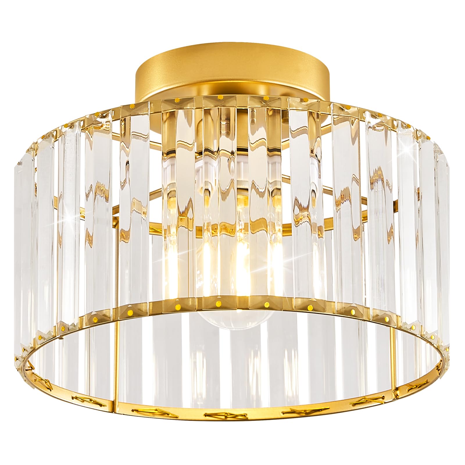 Pevfah Crystal Gold Ceiling Light, Modern Semi Flush Mount Ceiling ...