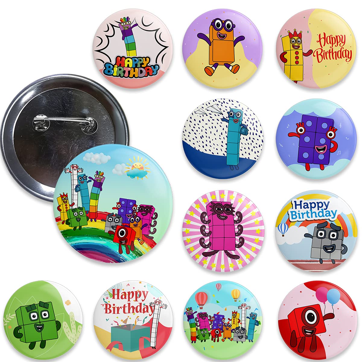 Number Blocks Birthday Decoration 24pcs Numberblocks Button Pins For ...