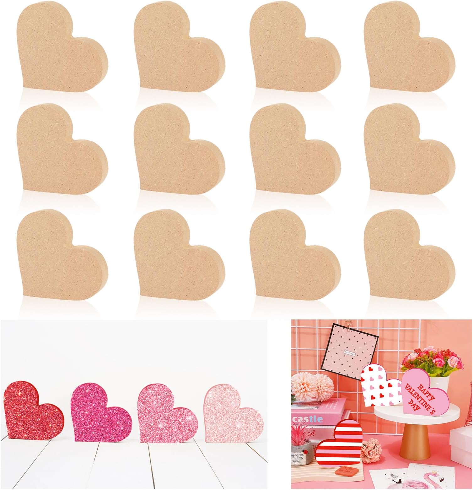Amazon.com: 4 Pack 6 Inch Thick Wood Heart Wooden Heart Block ...