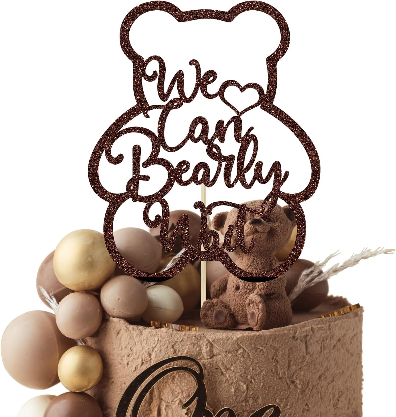 Amazon.com: Brown Glitter We Can Bearly Wait Cake Topper, Sweet Baby/Oh ...