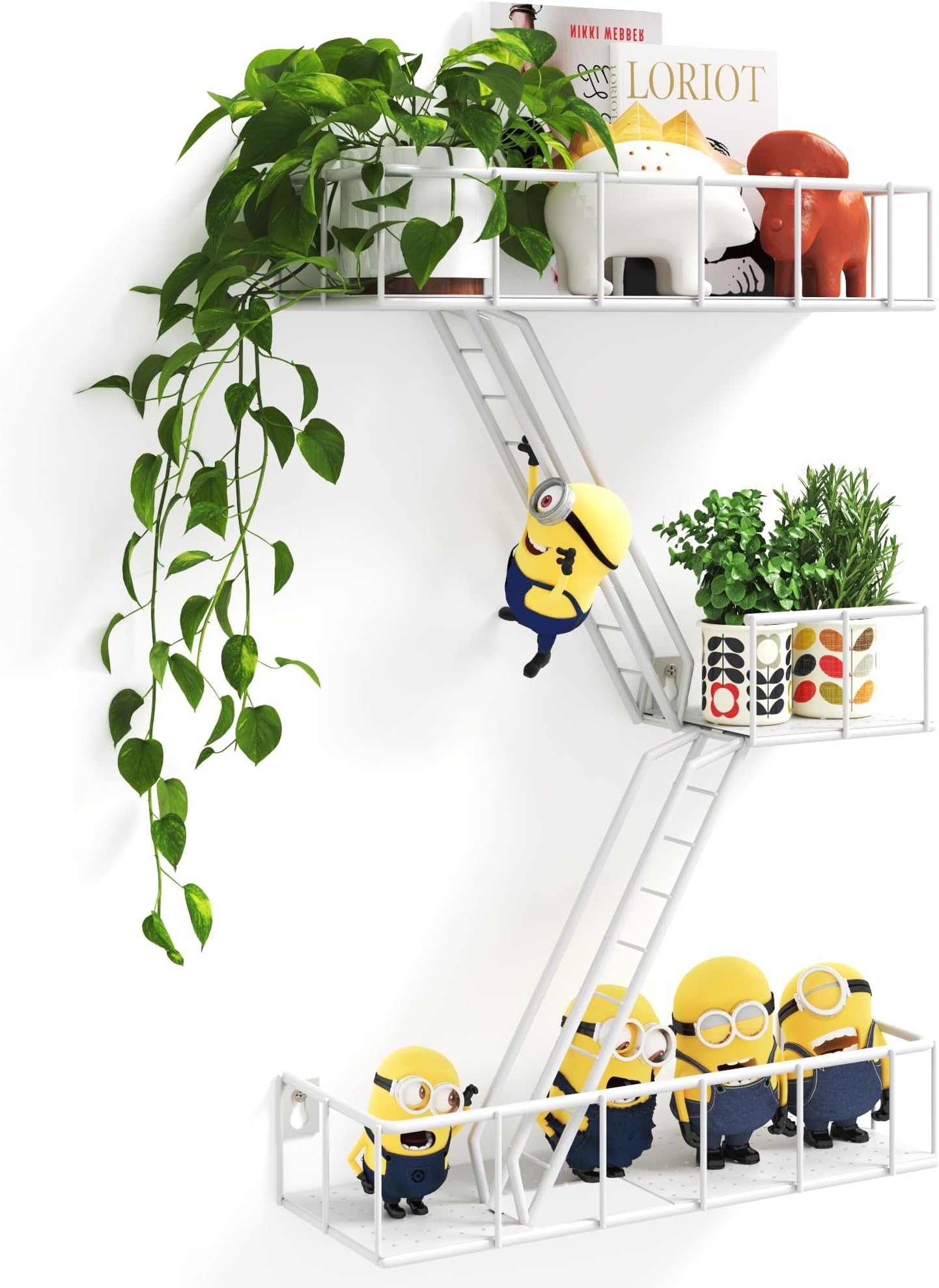 Amazon.com: MVPSONAG Metal Fire Escape Ladder Shelf Wall Storage, 3 ...