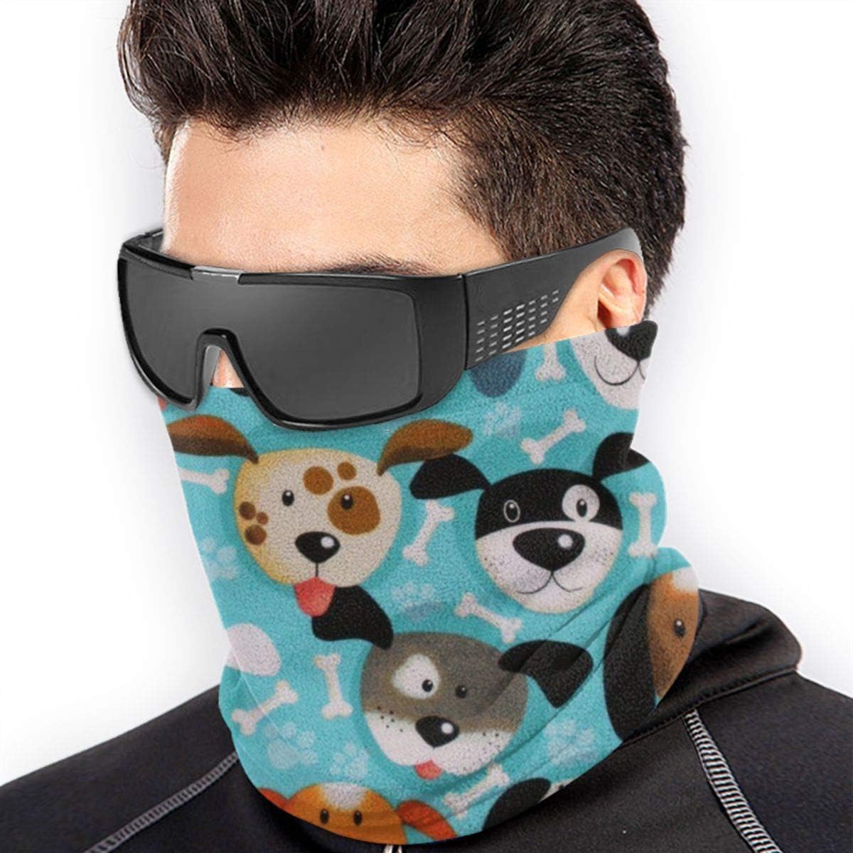 Amazon.com: Puppy Dog Dogs Faces Allover Bones Paw Prints On Blue ...
