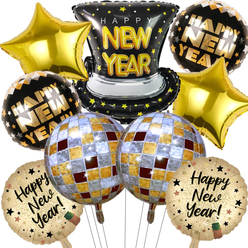 Big New Years Eve Balloons Kit - Pack of 9 | Disco Balloons | Happy New ...