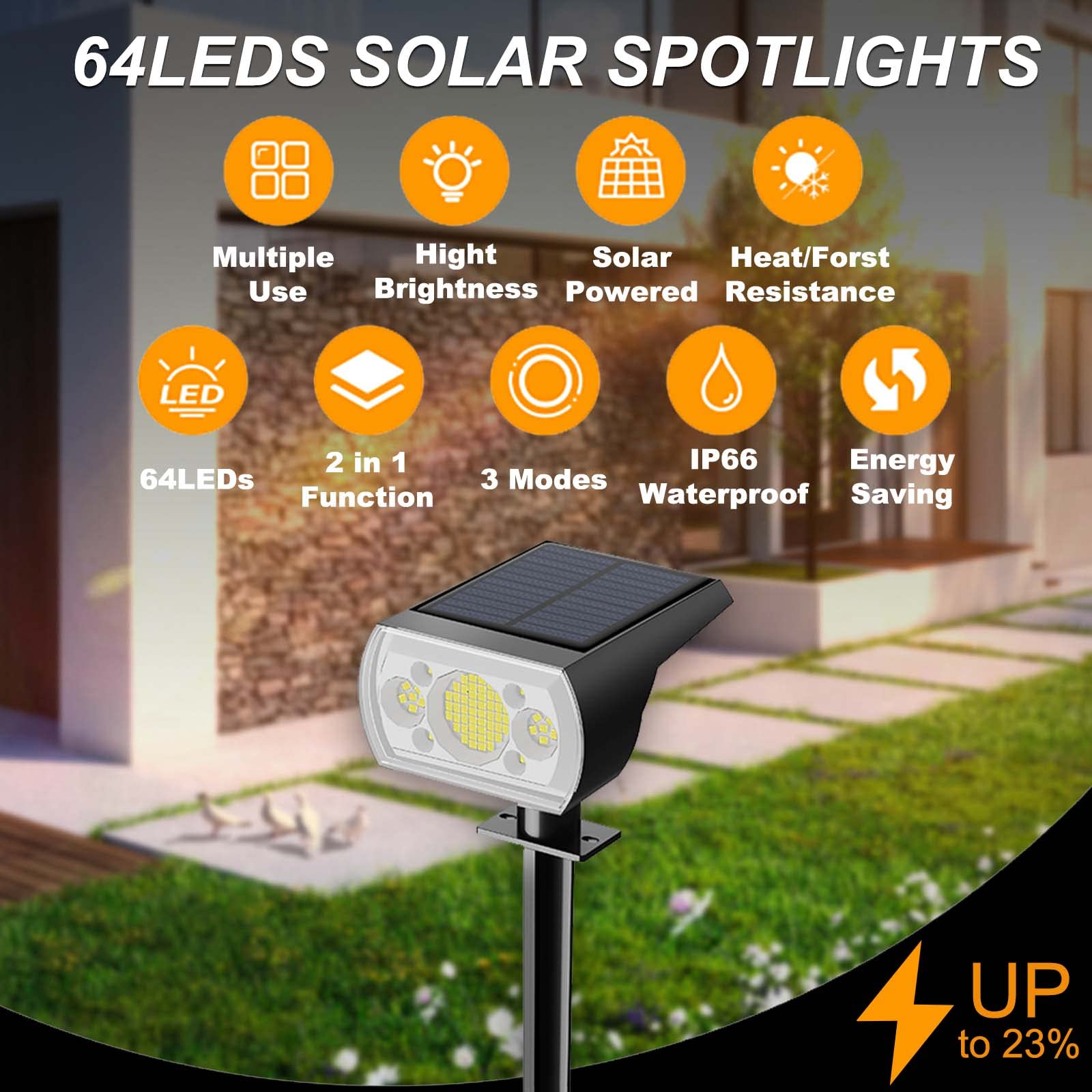 Snapklik.com : ROMELUCE 10PCS Solar Spotlight Outdoor, 64 LEDs 1000 Lumens 3 Lighting Modes ...