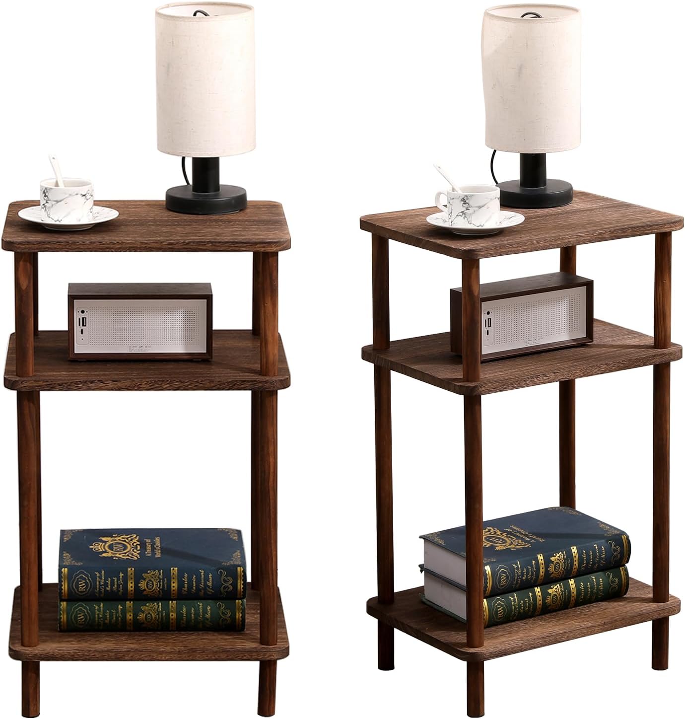 Amazon.com: WENFOME 2 Pack Solid Wood End Table, 3-Tier Side Tables ...