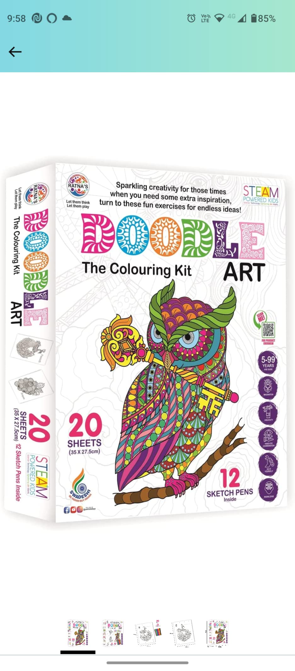 RATNA'S Mandala Art Unicorn Colouring Kit - 20 Sheets with 12 Sketch ...