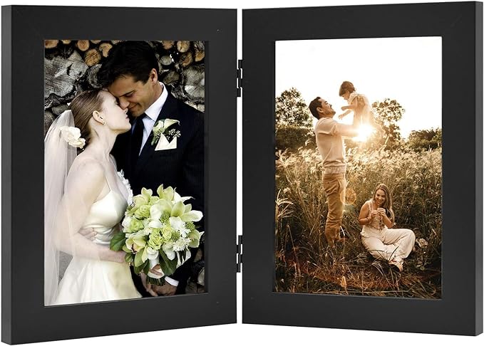 Amazon.com - Golden State Art, 5x7 Double Picture Frame Vertical Hinged ...