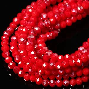 Amazon.com: 5 Strands 4mm AB Red Color Half Plated Faceted Rondelle ...