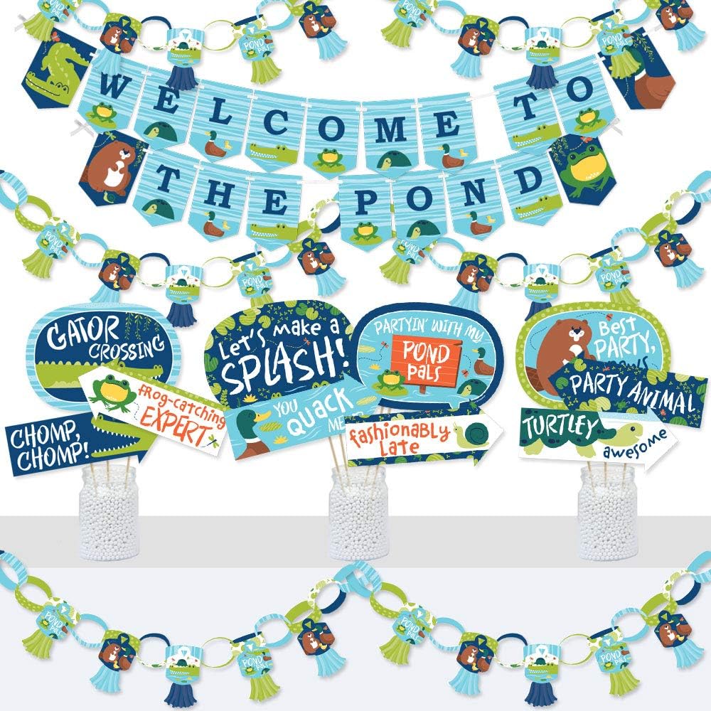 Amazon.com: Big Dot of Happiness Pond Pals - Banner and Photo Booth ...