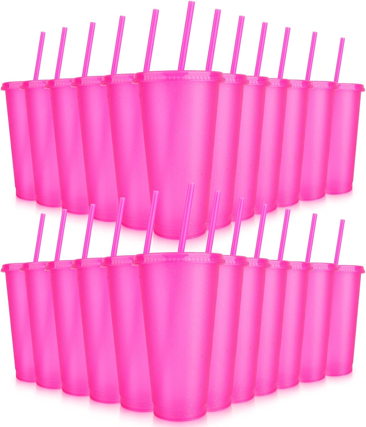 Amazon.com | 24 Pieces Reusable Cups with Lids and Straws 24 oz Glitter ...