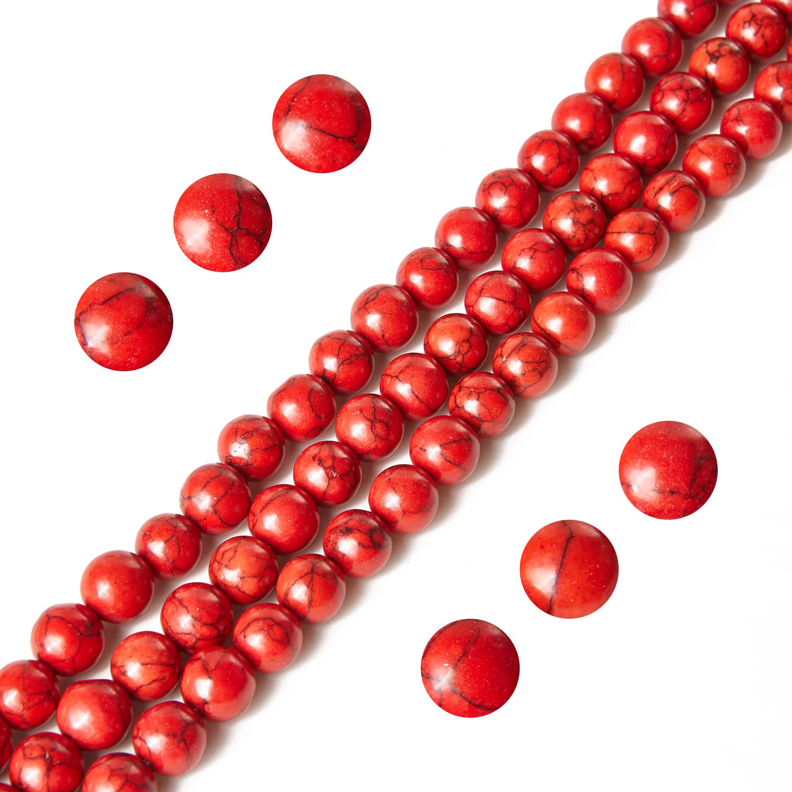Amazon.com: 100pcs 8mm Red Turquoise Beads Natural Gemstone Beads Round ...