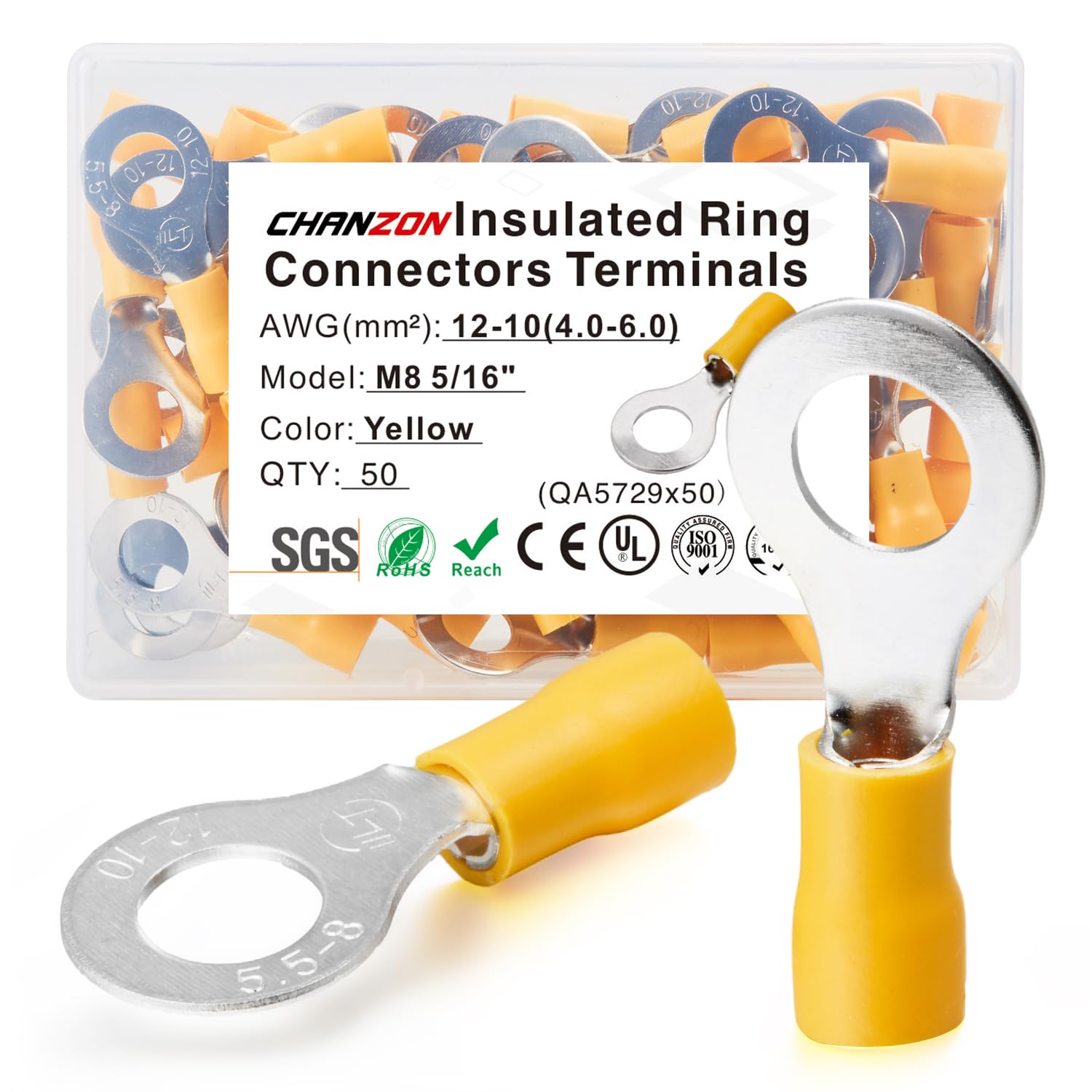 Snapklik.com : Chanzon Yellow Ring Terminals - M8 5/16" Inch - UL ...