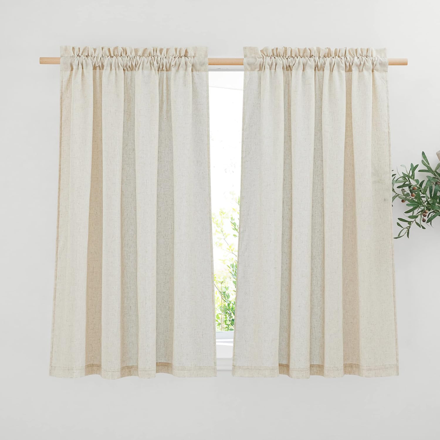NICETOWN Short Linen Curtains 45 Inches Long for Kitchen, Rod Pocket ...