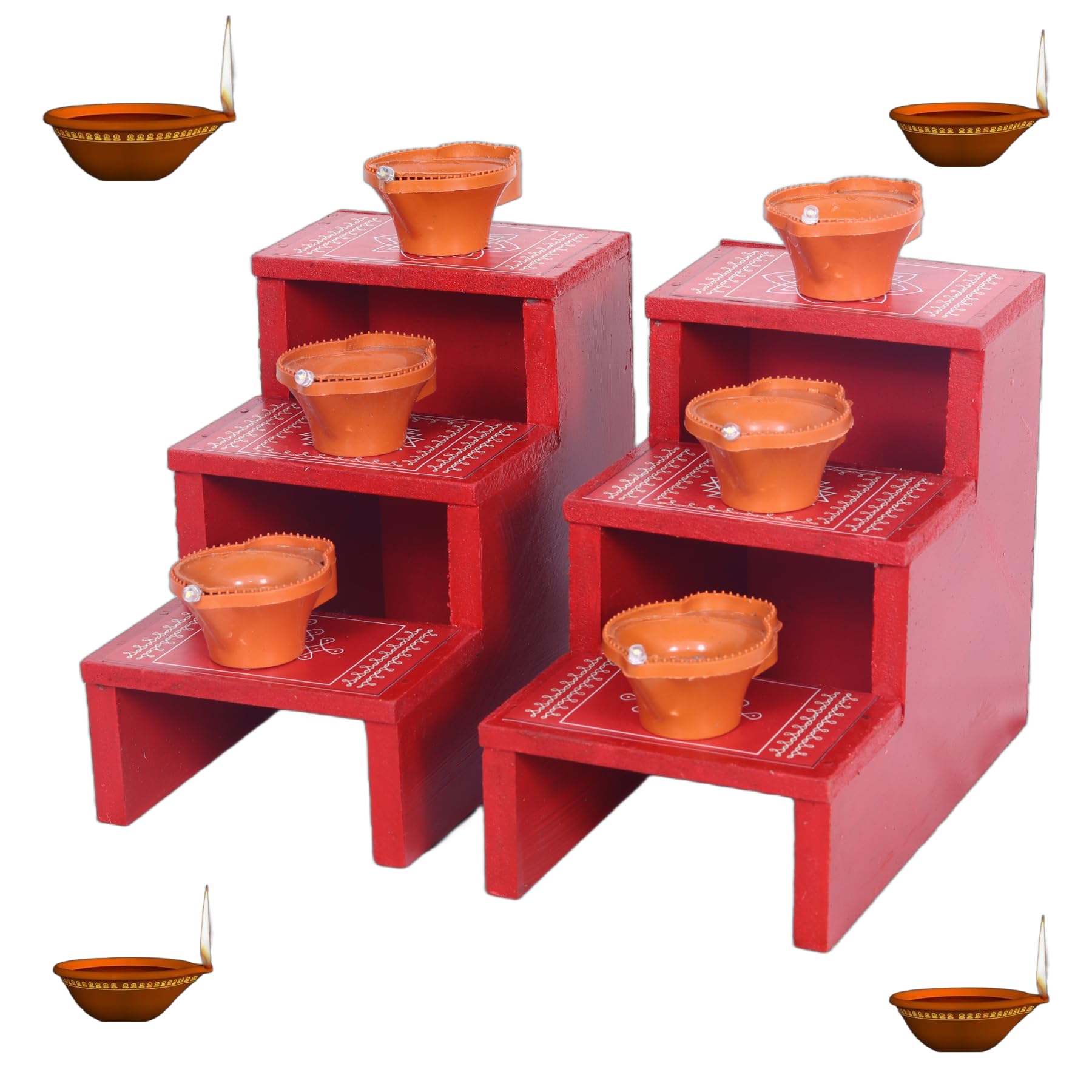 Buy Mini Wood 3steps 4inches Diya Steps, Stand for Pooja Room and ...