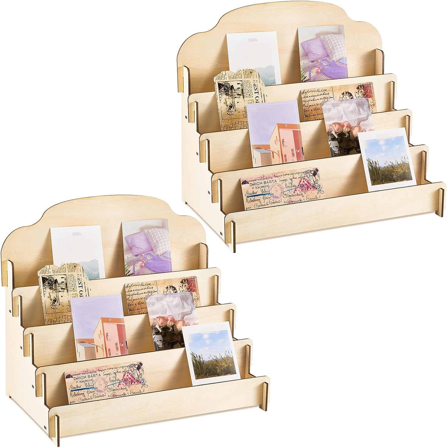 Barydat 2 Pcs 4 Tier Greeting Card Display Stand Wooden Sticker Display ...